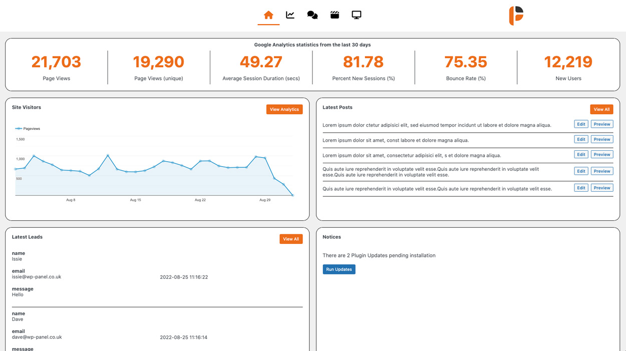 WP Panel - WP Panel | A custom dashboard for WordPress