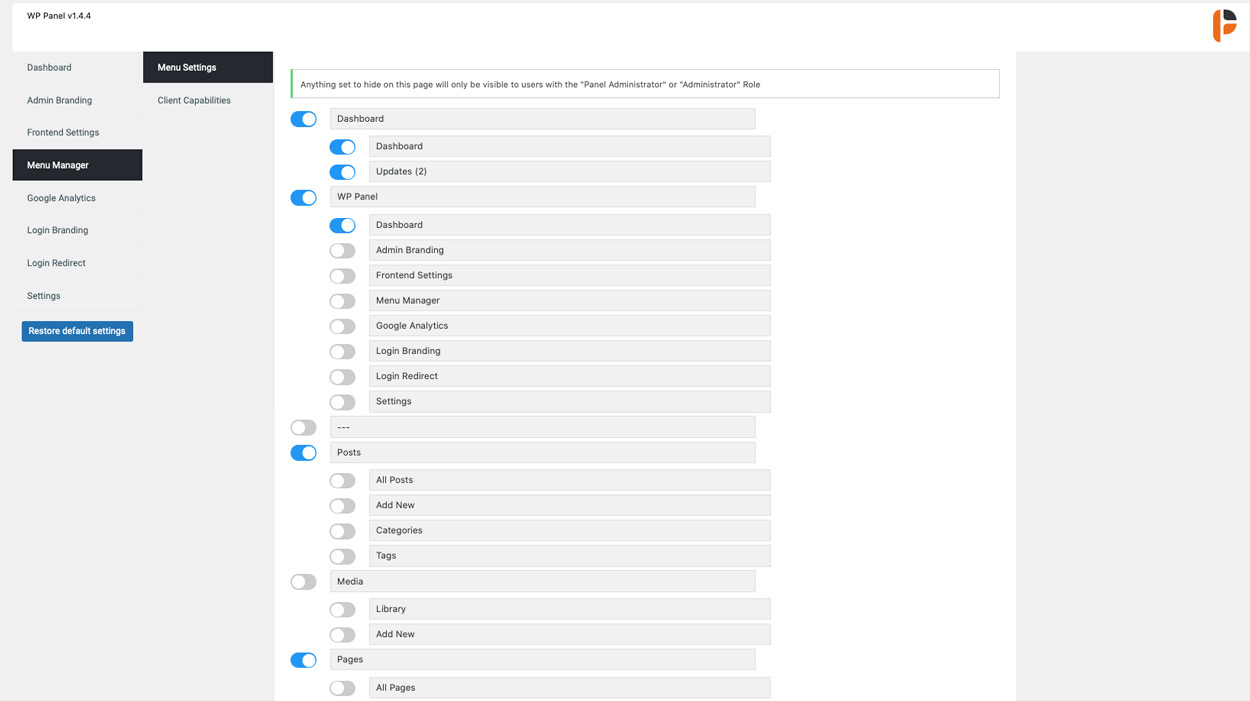 Features - WP Panel | A custom dashboard for WordPress